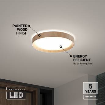 Callisto 15 in. LED flush mount light 5 CCT wood effect | Artika