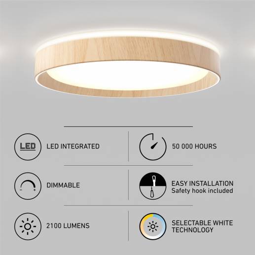 Callisto 15 in. LED flush mount light 5 CCT wood effect | Artika