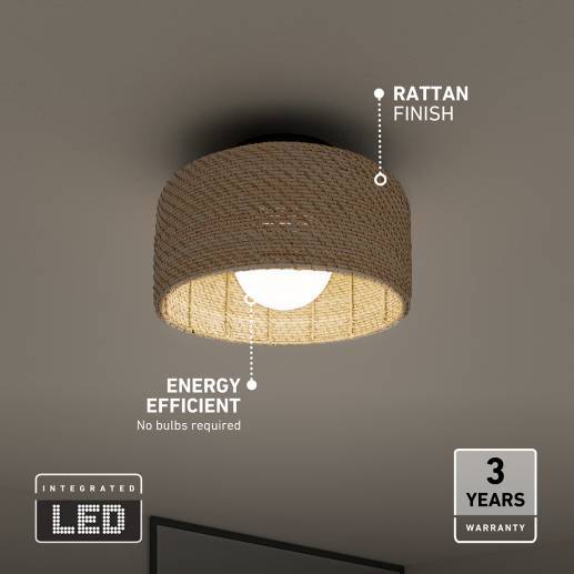 Emiko LED flush mount light 5 CCT black and rattan | Artika