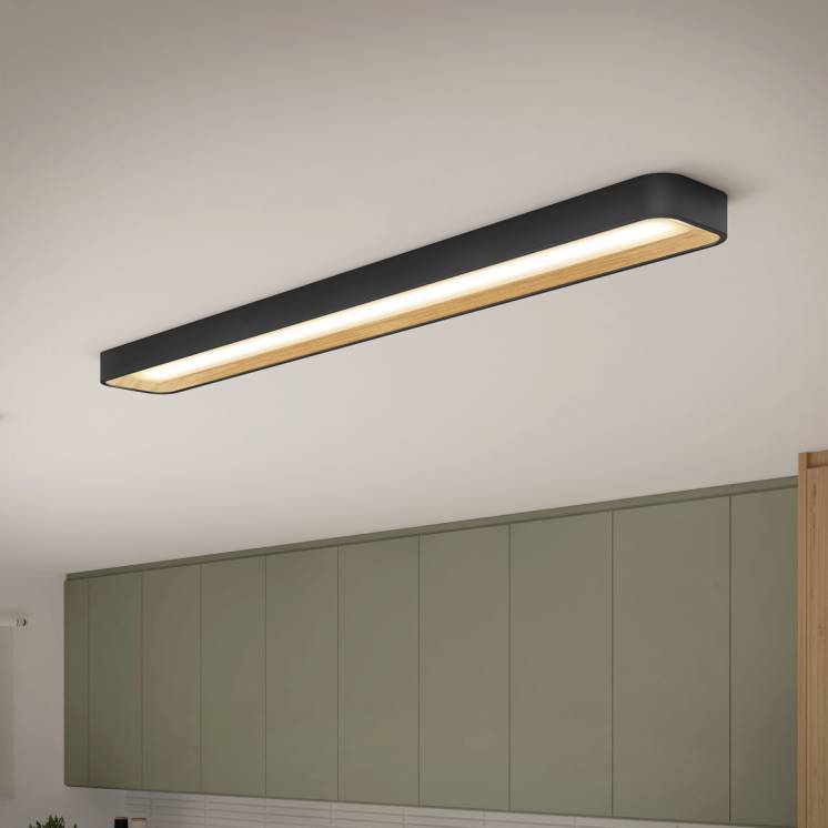 Alton 48 in. LED Flush Mount Light 5 CCT Black and Wood | Artika