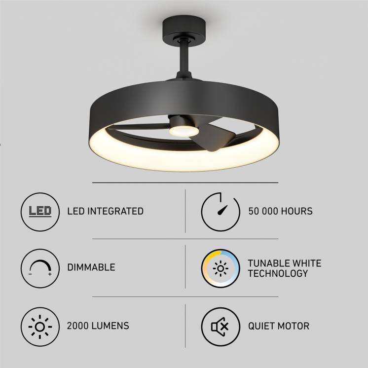 Austin 23 in. LED modern black ceiling fan | Artika