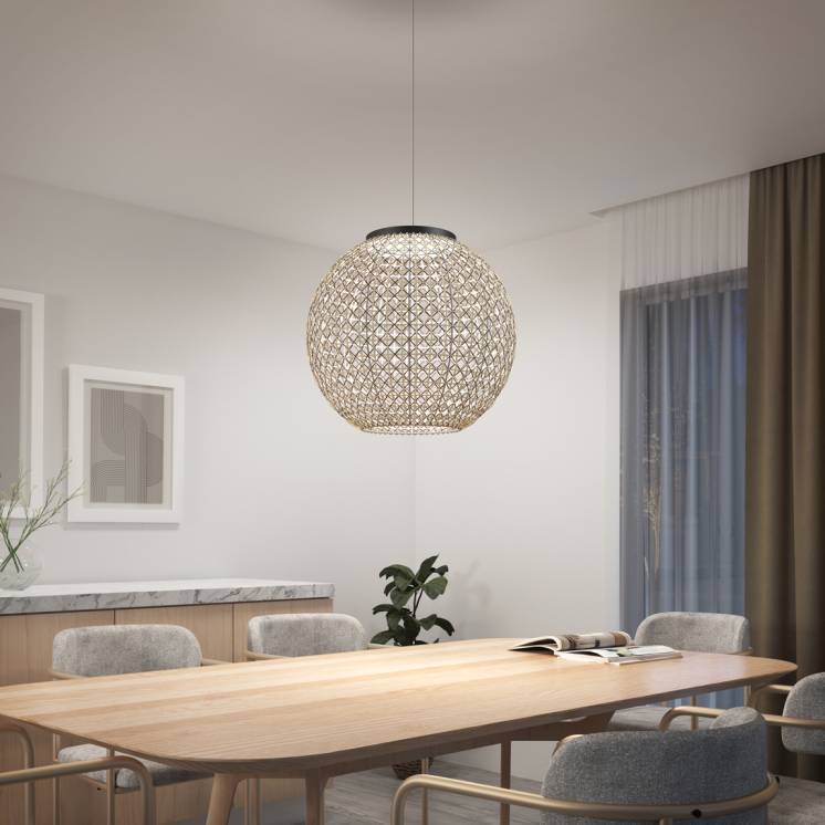Benson LED pendant light 5 CCT black and rattan | Artika