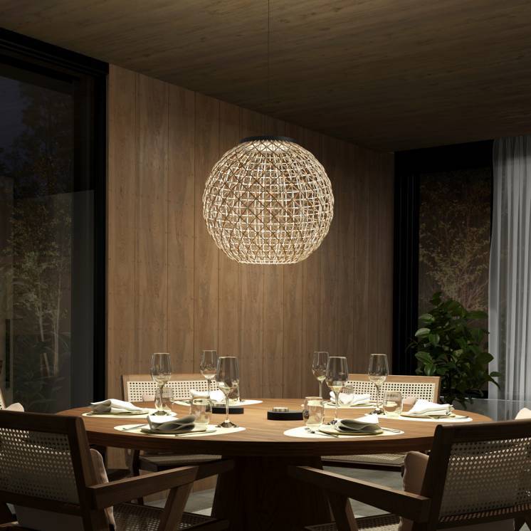 Benson LED pendant light 5 CCT black and rattan | Artika