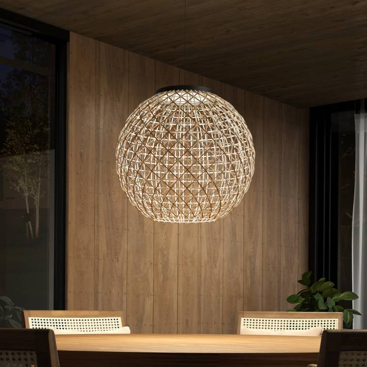 Benson LED pendant light 5 CCT black and rattan | Artika