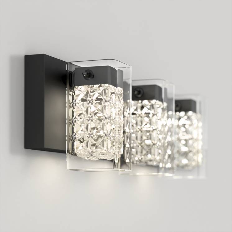 Crystal Cube LED bathroom vanity light 5 CCT black | Artika