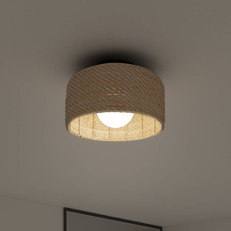 Emiko LED flush mount light 5 CCT black and rattan | Artika
