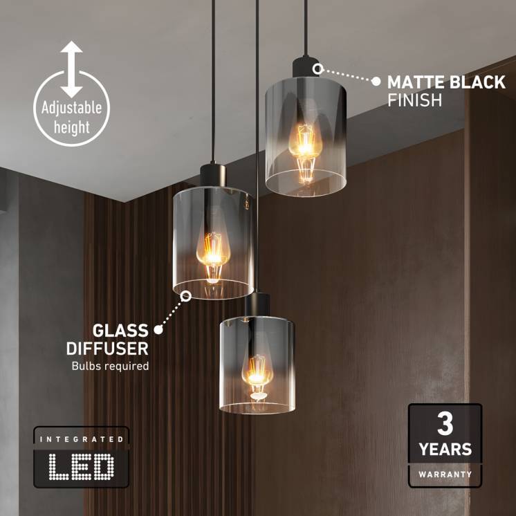 Haze modern 3-light pendant light black glass | Artika
