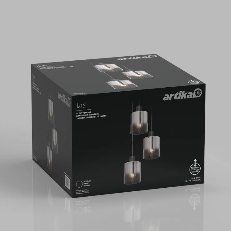 Haze modern 3-light pendant light black glass | Artika