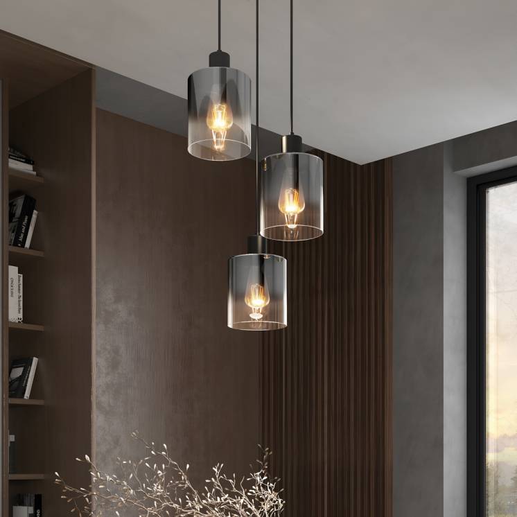 Haze modern 3-light pendant light black glass | Artika